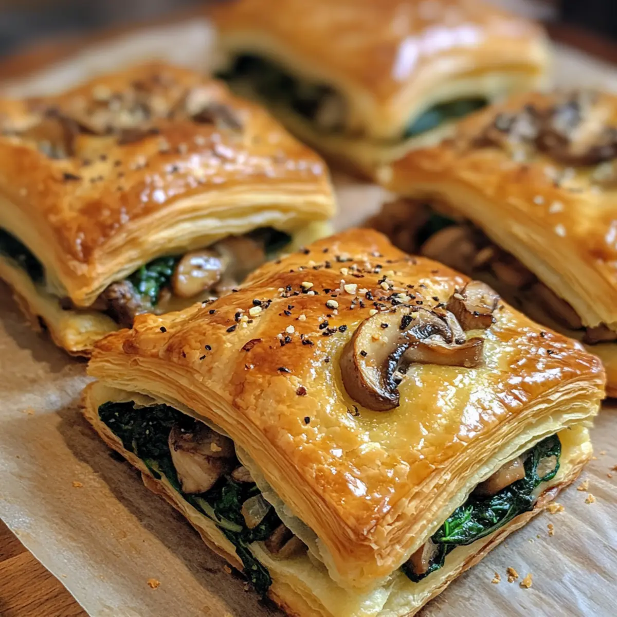Easy Delicious Savory Mushroom & Spinach Puff Pastry Squares